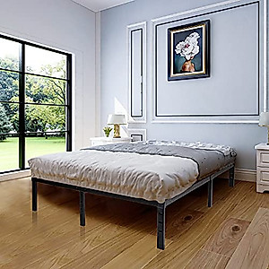 QUALEONA Full Bed Frame, 14 Inches Platform Bed Frame, 3500lbs Heavy Duty Steel Slat Anti-Slip Support, No Box Spring Needed, Noise Free, Easy Quick Assembly, Underbed Storage Space, Black