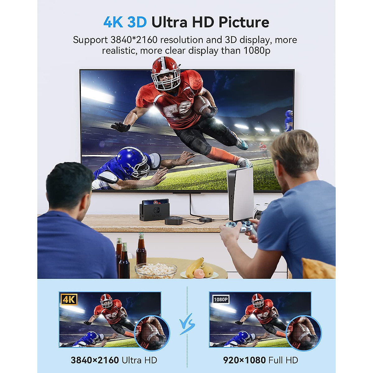 HDMI Switch 4K 60Hz, 3 in 1 Out HDMI Splitter for HDTV/Xbox/PS5/Fire Stick/DVD Player/PS4/PS3 4K 1080P 3D, Meofia HDMI Hub 3 Port HDMI Switch Box, HDMI 2.0 Switcher Multi HDMI Adapter