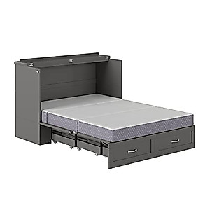 AFI, Hamilton Murphy Bed Chest with 6 inch Memory Foam Folding Mattress, Built-in Charging Station and Storage Drawer, Full, Grey