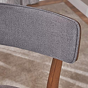 Christopher Knight Home Nissie Mid-Century Wood Dining Set with Fabric Chairs, 5-Pcs Set, Dark Grey / Natural Walnut Finish