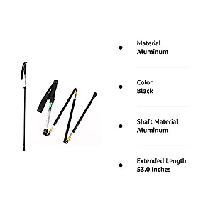 Travel Folding Trekking Hiking Pole with Carrying Case,Collapsible Cane Adjustable Walking Stick Portable Mobility Aid for Women Men Hikers Gift,Black (Black)