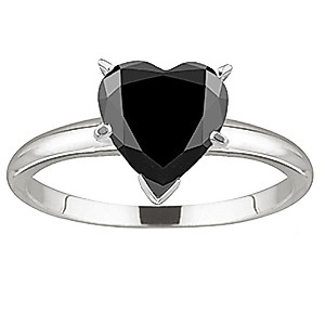 Vogati 1.00 Ct of 5.60-6.43 mm AA Heart Black Diamond Ring in 14K White Gold-7.0