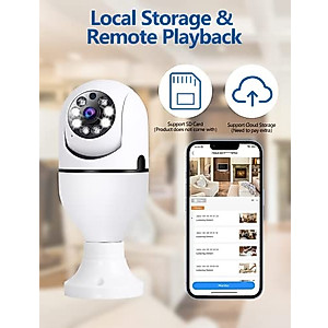 METRICSQUARE Light Bulb Security Camera Home Wireless WiFi Camera 360°PTZ Surveillance Camera Baby Monitor Nanny Cam Pet Camera Video Recording with Audio Remote Control with Phone APP