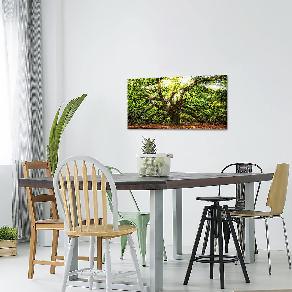 Conipit Landscape Canvas Artwork Angel Oak Tree Picture Prints Sunshine Through Tree Canvas Green Oak Tree Painting South Carolina Tree Print Framed and Stretched Nature Canvas (W-40xH-20)