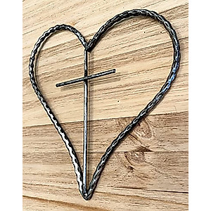 Top Brass Metal Heart/Cross Wall Decor - 12" Rustic Jesus Love Art Plaque (Antique Silver)