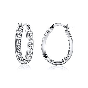Barzel 18K Gold Plated Inside Out Crystal Hoop Earrings for Women (Silver)