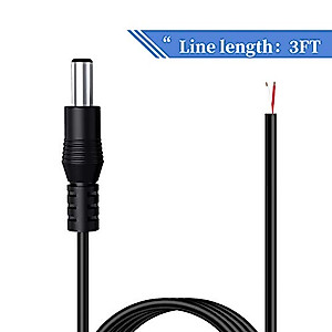 DC to Bare Wire, 5.5mm x 2.5mm 2 Pack 3ft DC Power Male Plug Connector Jack to Bare Wire Open End Replacement for Power Supply Cable Repair