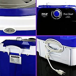 Pyle Upgraded Version Portable Washer - Top Loader Portable Laundry, Mini Washing Machine, Quiet Washer, Rotary Controller, 110V - For Compact Laundry, 4.5 Lbs. Capacity, Translucent Tubs
