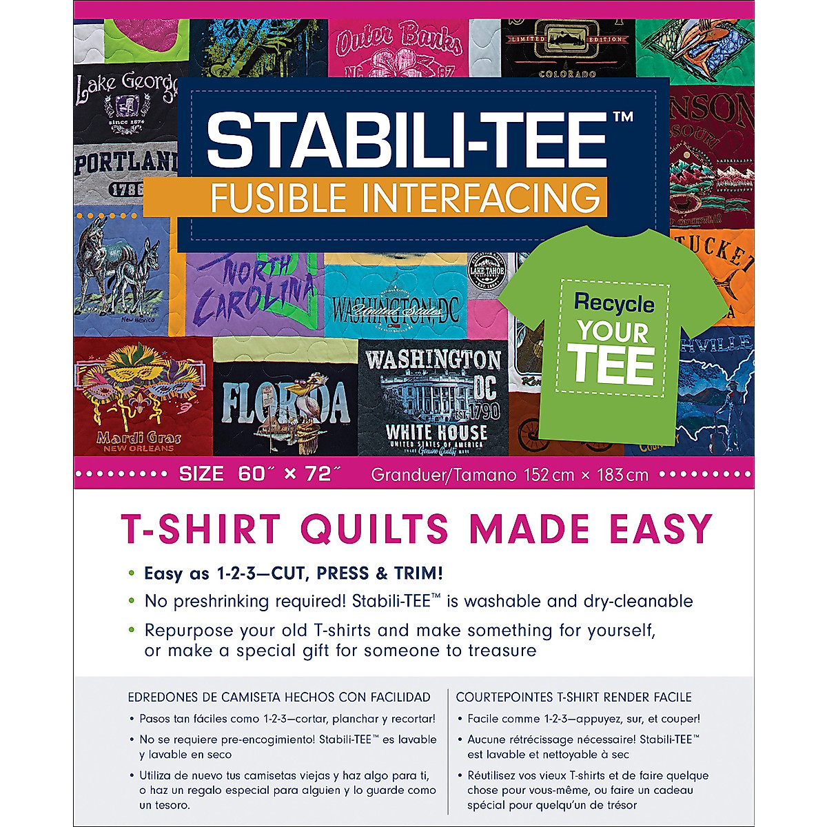 STABILI-TEE Fusible Interfacing Pack 60"X72" 100% Polyester, Multi