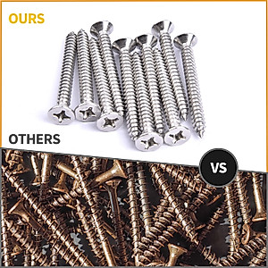 VIGRUE 450Pcs Stainless Steel Wood Screws Set #4#6#8#10#12 Phillips Flat Head Sheet Metal Screw Self Tapping Screws Assortment Kit, Length 1/4" to 2"
