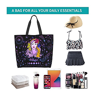 JASUTOT Virgo Constellation Tote Bag Large Canvas Zodiac Sign Astrology Shoulder Tote Handle Bag For Gym Beach Weekender Travel Shopping
