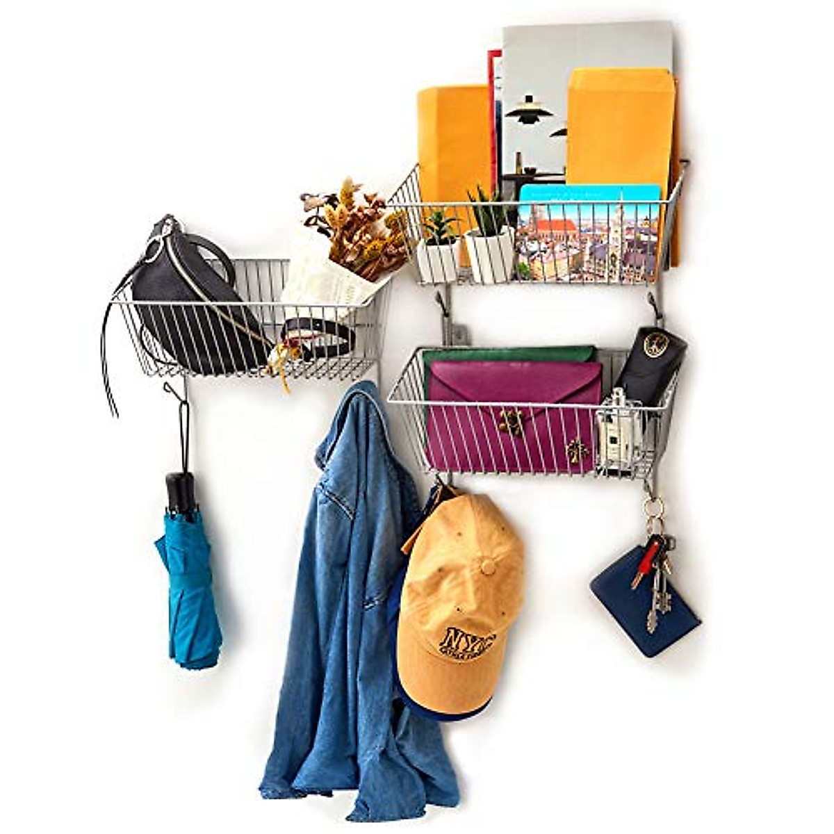 EZOWare 3 Tier Over the Door Rack / Wall Mount Storage Organizer Baskets, Hanging Shelves Set for Kitchen Bathroom Closet