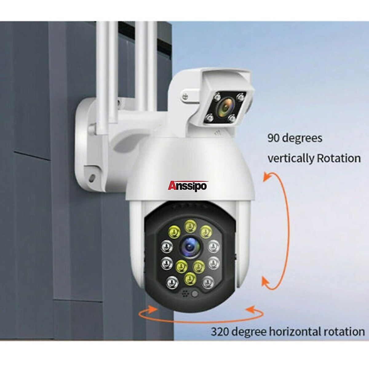 Anssipo Wireless Security Camera Outdoor, Dual Lens 360° 1080P HD WiFi PTZ Camera IP Surveillance Camera for Home with Two-Way Audio, Color Night Vision, Motion Detection