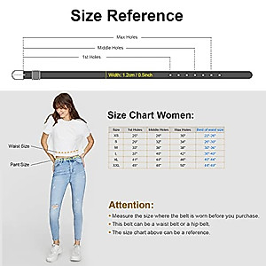 JASGOOD Women Black Skinny Leather Belt for Jeans Pants Fashion Thin PU Leather Waist Belt for Ladies Set of 3 (Black+Brown+White,Best for Waist Size 22-26 Inch)