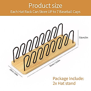 PECHOI Hat Organizer for baseball Caps 2 Pack Wooden Hat Rack Stand for Closet Storage up to 14 Ball Caps
