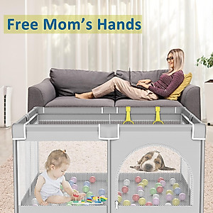 Small Playpen for Babies, Portable Playpen for Babies and Toddlers, 36x36in Safety Baby Gate Playpen Play Yard, Baby Fence Indoor Outdoor Playard Activity Center with 2 Pull Up Rings