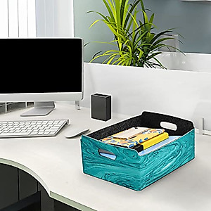 Kigai Collapsible Felt Storage Bins Turquoise Marble Rectangle with Handle Storage Bins Baskets Toys Storage Basket for Organizing Closet Clothes Office Books Home Decor