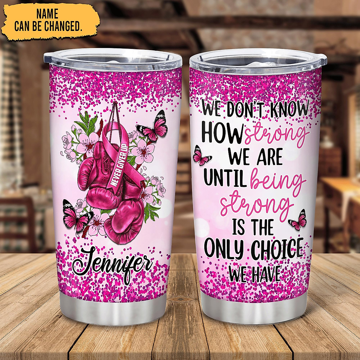 Hyturtle Personalized Breast Cancer Awareness Tumbler Gifts for Women - Birthday Christmas Gifts For Breast Cancer Warriors Survivors - Custom Name 20oz Insulated Stainless Steel Travel Tumbler