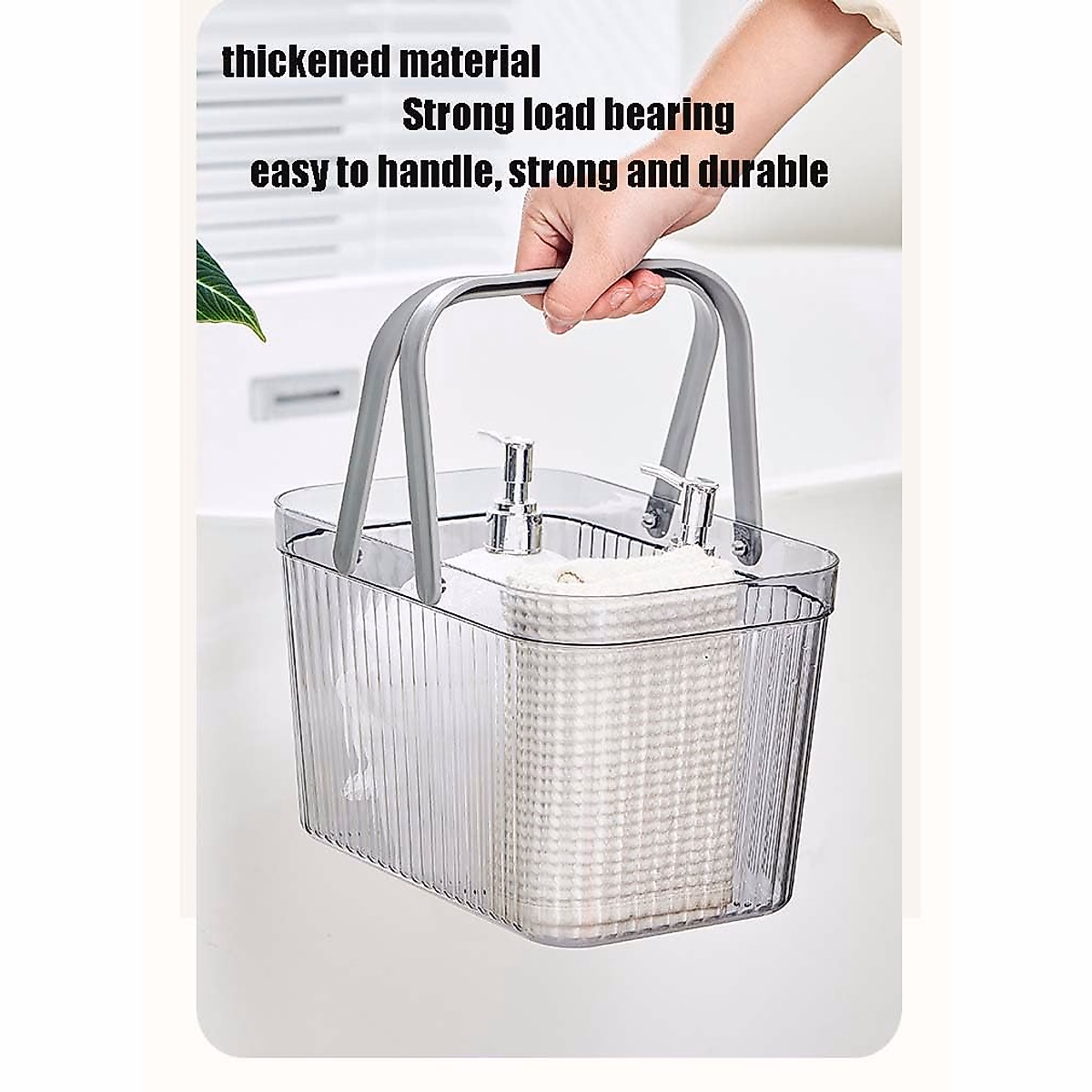 kamuavni Bath Toy Basket, Plastic Clean Caddy with Handle, Dorm Room Essentials Toiletry Caddy for Dorm College Bathroom Cleaning Camping 10.4×6.9×6.7inch,Transparent Grey
