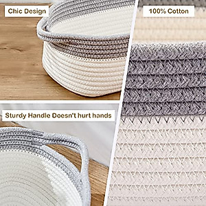 OIAHOMY Cotton Rope Storage Basket, Set of 5 Woven Baskets for Organizing with Handles, Decorative Basket for Baby Nursery, Dog Cat Toy Baskets - Grey & White