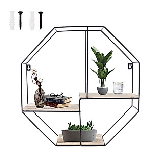 SPDELP Octagon Floating Shelf Wall Mounted Hanging Shelves, Wood Wall Storage