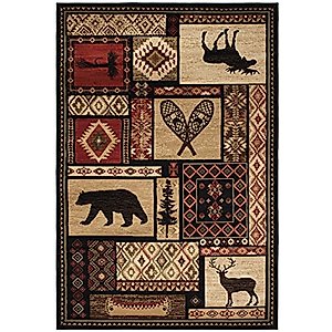 Rustic Lodge Bear Moose Deer Panel 5x8 Red Area Rug, 5'3"x7'7" 6913