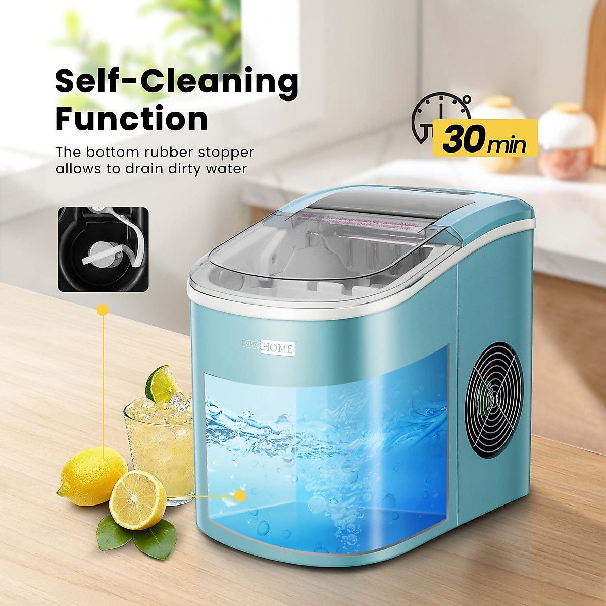 VIVOHOME Electric Portable Compact Countertop Automatic Ice Cube Maker Machine with Hand Scoop 10 Ice Bags and Self Cleaning Function 27lbs/Day Light Green