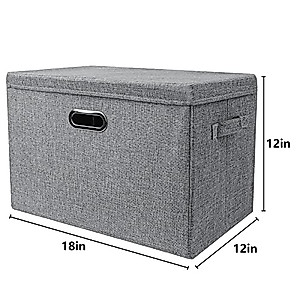 DAYARD Foldable Storage Boxes with Lids Linen Fabric Stackable Storage Bins Organizer Containers Baskets Cube with Cover for Closet Office Nursery, Grey Large (18 x 12 x 12)