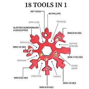 18 In1 snowflake multitool－Stainless Steel Snowflakes Multi－Christmas style Stainless Steel Snowflake Bottle Opener/Flat Phillips Screwdriver Kit/Wrench, Durable and Portable to Take