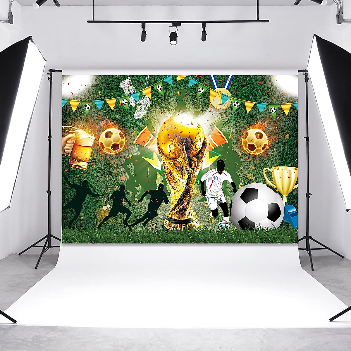 Soccer Backdrop,7x5FT Football Backdrop World Cup Backdrop Football Background Football Green Grass Field Photography Backdrop Soccer Banner for World Cup Party