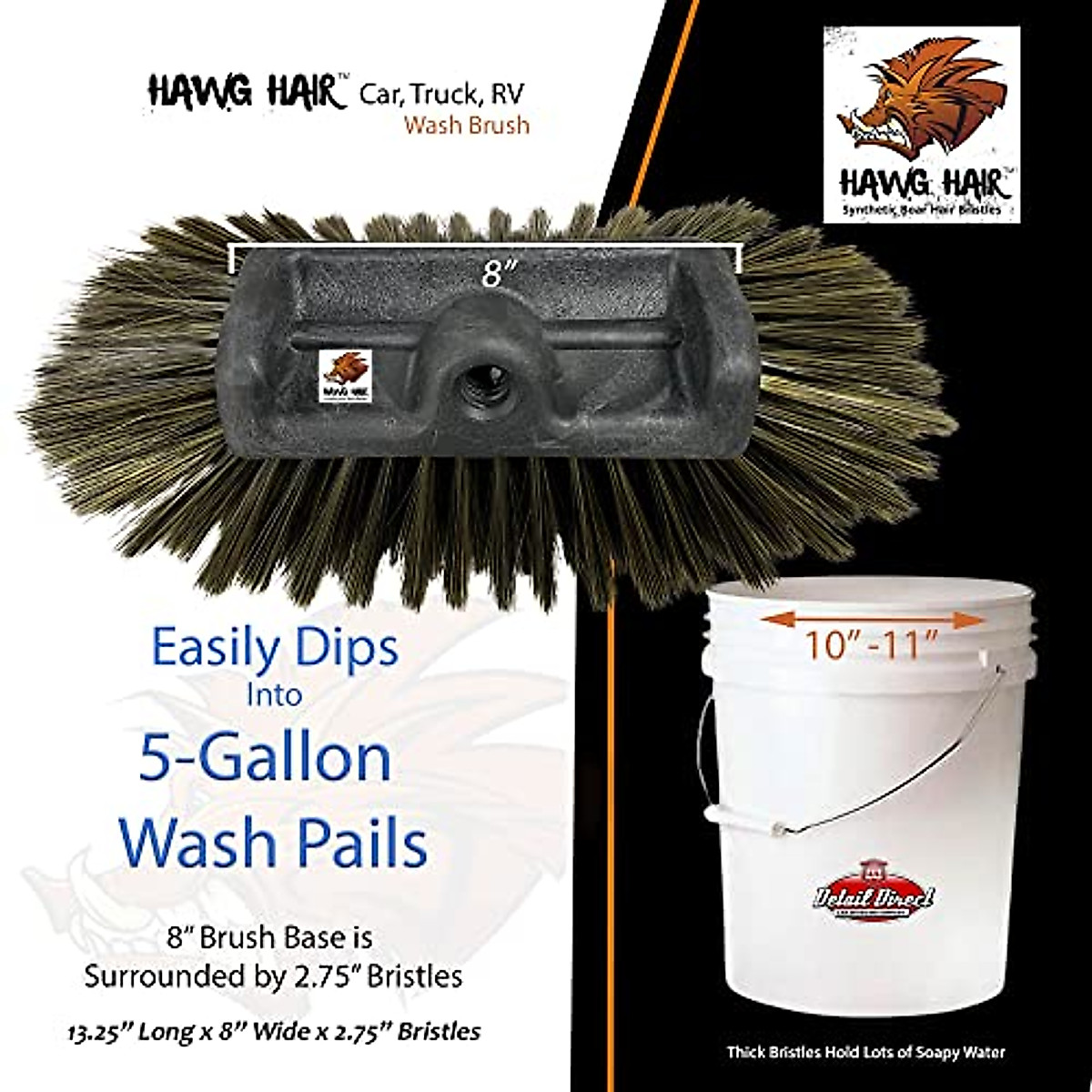 DETAIL DIRECT Hawg Hair Car Wash Brush, Super Soft 5-Level Design, 1 Count