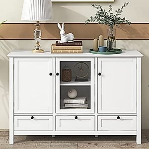 Amposei Modern 45-Inch Sideboard Buffet Cabinet Kitchen Dining Room Serving Table with Storage Drawers (White)