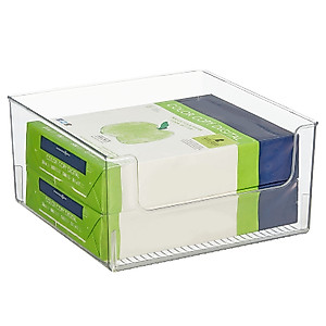 mDesign Modern Wide Plastic Open Front Dip Storage Organizer Bin Basket for Home Office Organization - Shelf, Cubby, Cabinet, and Closet Organizing Decor - Ligne Collection - 4 Pack - Clear