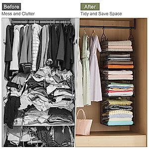 X-cosrack Hanging Closet Organizer and Storage - 5-Tier Closet Storage Organizer Baskets for Clothes & Adjustable Collapsible Metal Closet Hanging Organizer Shelves for Sweaters Shoes Handbags