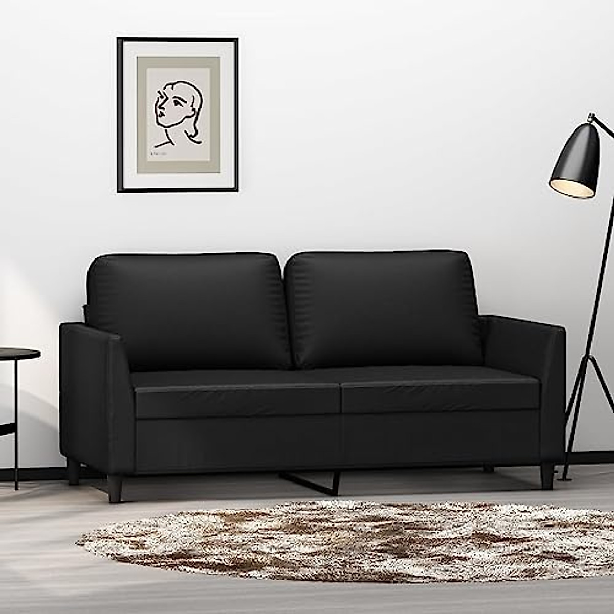 GOLINPEILO Modern Loveseat Sofa Couch 2-Seater Sofa, Small Upholstered Sofa for Bedroom, Apartment, Office,Small Spaces, Black 63"x30.3"x31.5" Faux Leather -AA