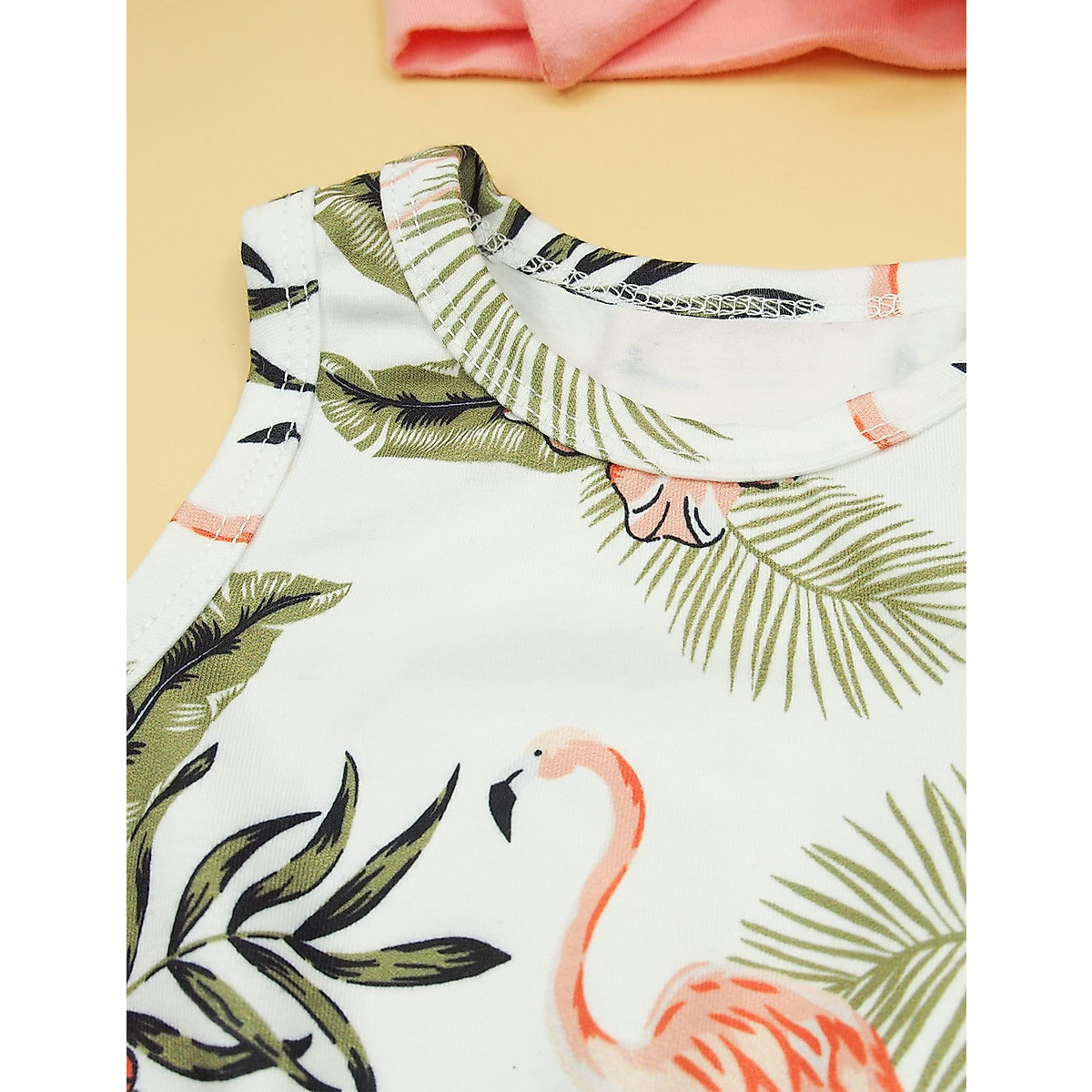 Lasilviaivy Newborn Infant Baby Girl Clothes Flamingo Romper + Headband Summer Outfits Toddler Girl Clothes 3PC 0-3 Months