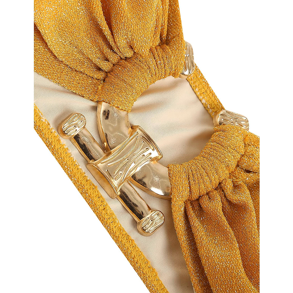 ZAFUL Bandeau Cut Out Swimsuits for Women Sexy Strapless Swimwear Cute Glitter Metallic Bikinis Gold Yellow XS