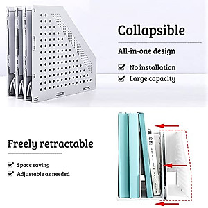 SAYEEC 2Pcs Collapsible Plastic Magazine File Holder Vertical Binder Storage Organizer for Desk Sturdy Upright Desktop Magazine Organizer Folder Rack for Office School Home (3 Compartments, Gray)
