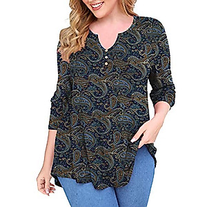 Tralilbee Women Plus Size Tops Long Sleeve V Neck Pleated Tunic Blouse Shirt 02 L