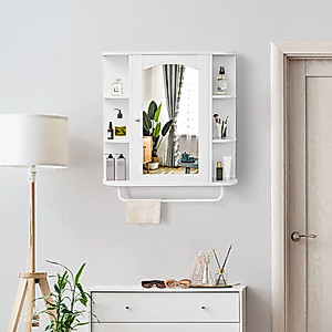 YITAHOME Bathroom Cabinet Medicine Cabinet Organizer, Wall Mounted Bathroom Cabinet with Mirror Door and Removable Shelf for Bathroom Living Room Laundry Bedroom, White