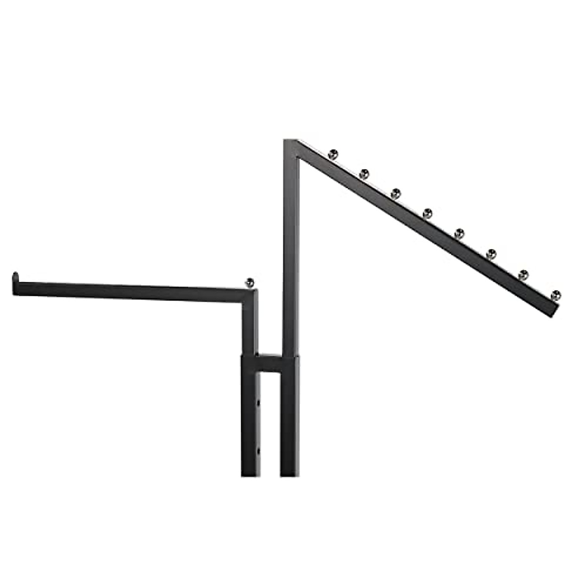 Clothing Rack - Black 2-Way - Straight & Slanted Arms with Black Matte and Chrome Accents - Adjustable from 48" to 72" - Use for Retail, Restaurants, and Home Storage
