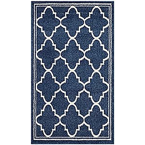 SAFAVIEH Amherst Collection 2'6" x 4' Navy / Beige AMT422P Moroccan Trellis Non-Shedding Living Room Bedroom Accent Rug