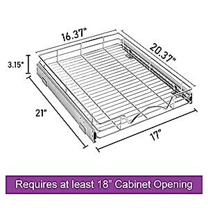 Hold N' Storage Pull Out Cabinet Drawer Organizer, Heavy Duty-with 5 Year Limited Warranty- Slide Out Shelves, -17”W x 21”D - Requires at Least a 18-1/4” Cabinet Opening, Steel Metal, Chrome Finish