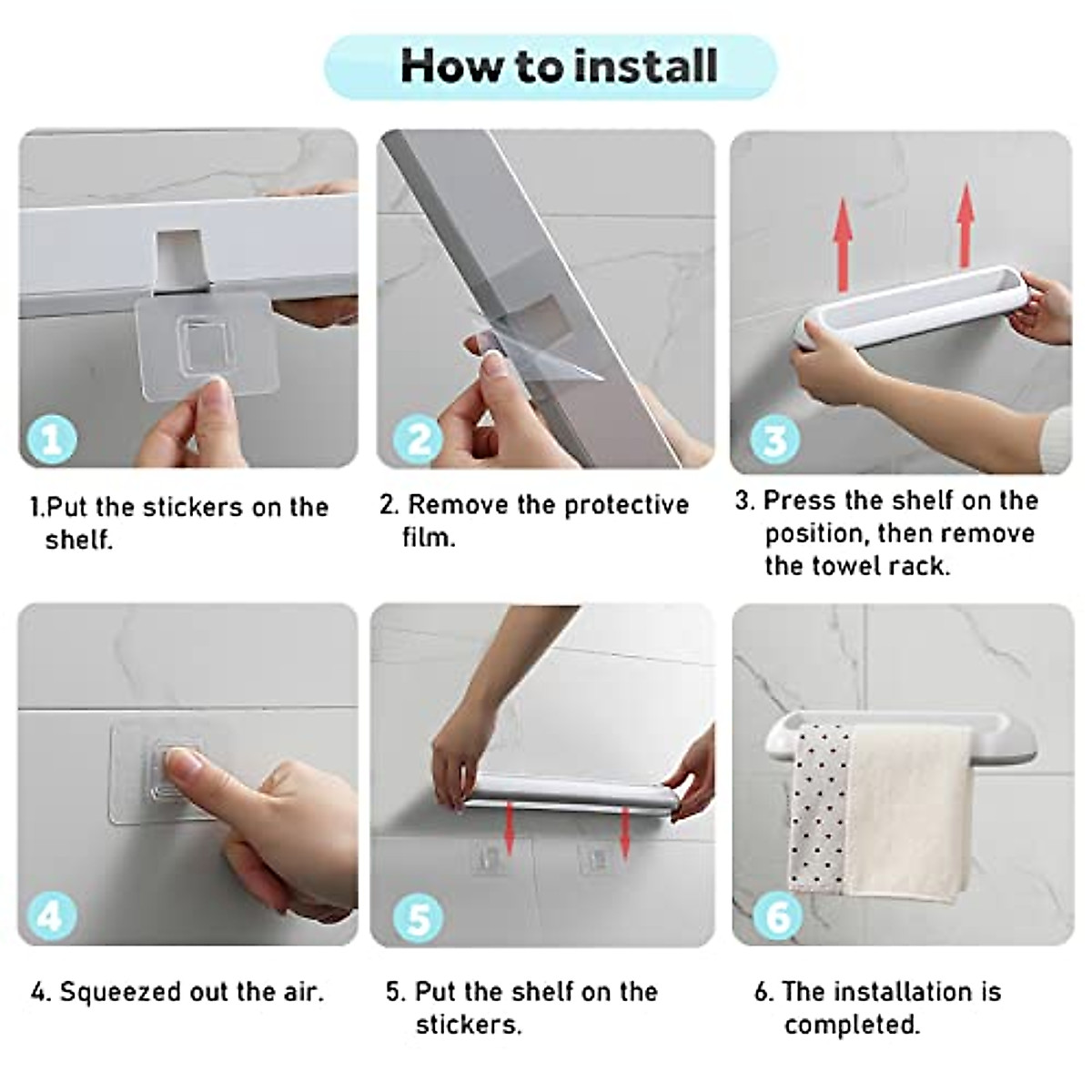 AUSTY Hand Towel Bar Self Adhesive Wall Mounted Bathroom Towel Holder Kitchen Dishcloth Storage Rod, ABS Material, 28cm