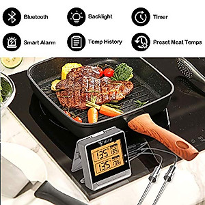 DOQAUS Bluetooth Meat Thermometer for Grilling, Wireless Meat Thermometer with 2 Probes, 197ft Remote BBQ Thermometer with Smart Kitchen Timer and Backlight for Smoker, Oven, Grilling, Turkey