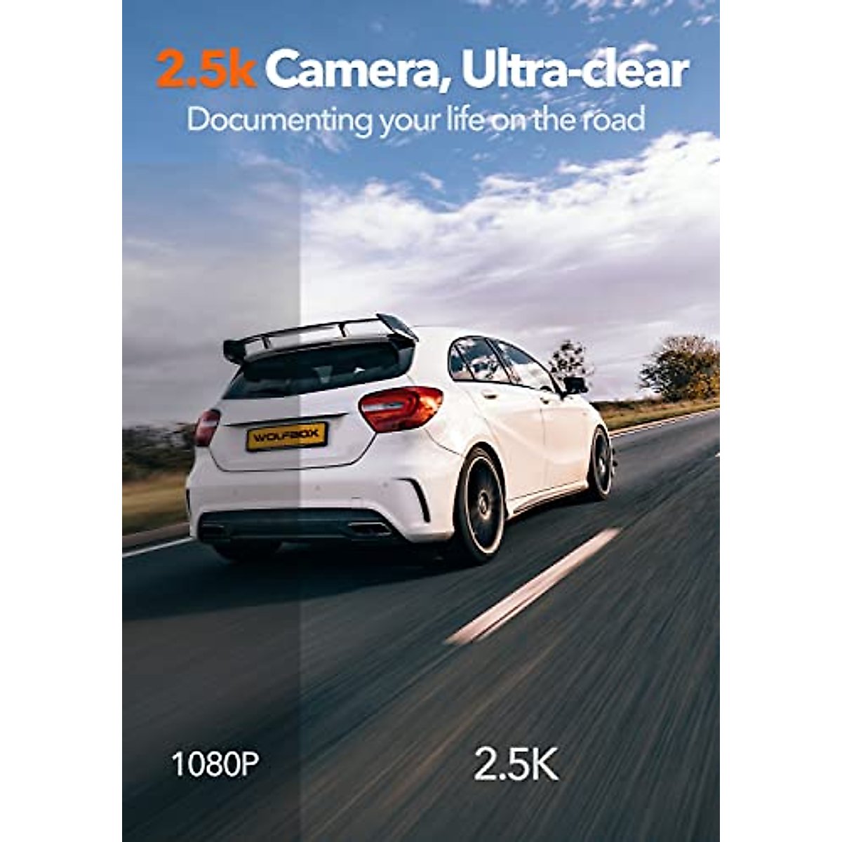 WOLFBOX 2.5K Dash Cam WiFi, 1600P Dash Camera for Cars, Full HD i03 Car Camera Front, Dashcam with Loop Recording, APP Control, Night Vision, 24 Hours Parking Monitor, Support 64GB Max