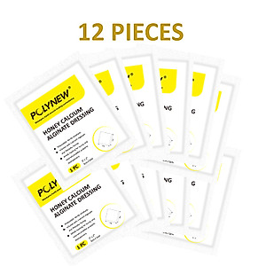 Polynew Manuka Honey Calcium Alginate Dressing, 12 Individual Pack, 2"x2" Patches, Honey Wound Dressing with Calcium Alginate, Manuka Honey Wound Care Bandages for Burns, Faster Wound Care