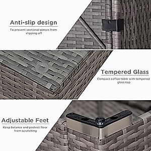 SUNVIVI OUTDOOR 7 Piece Patio Sectional Grey Wicker Furniture for Backyard, Garden with String Beige Cushions, Clips, Coffee Table