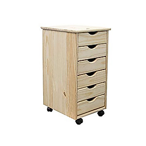 Adeptus Original Roll Cart, Solid Wood, 6 Drawer Narrow Drawers Roll Carts, Unfinished