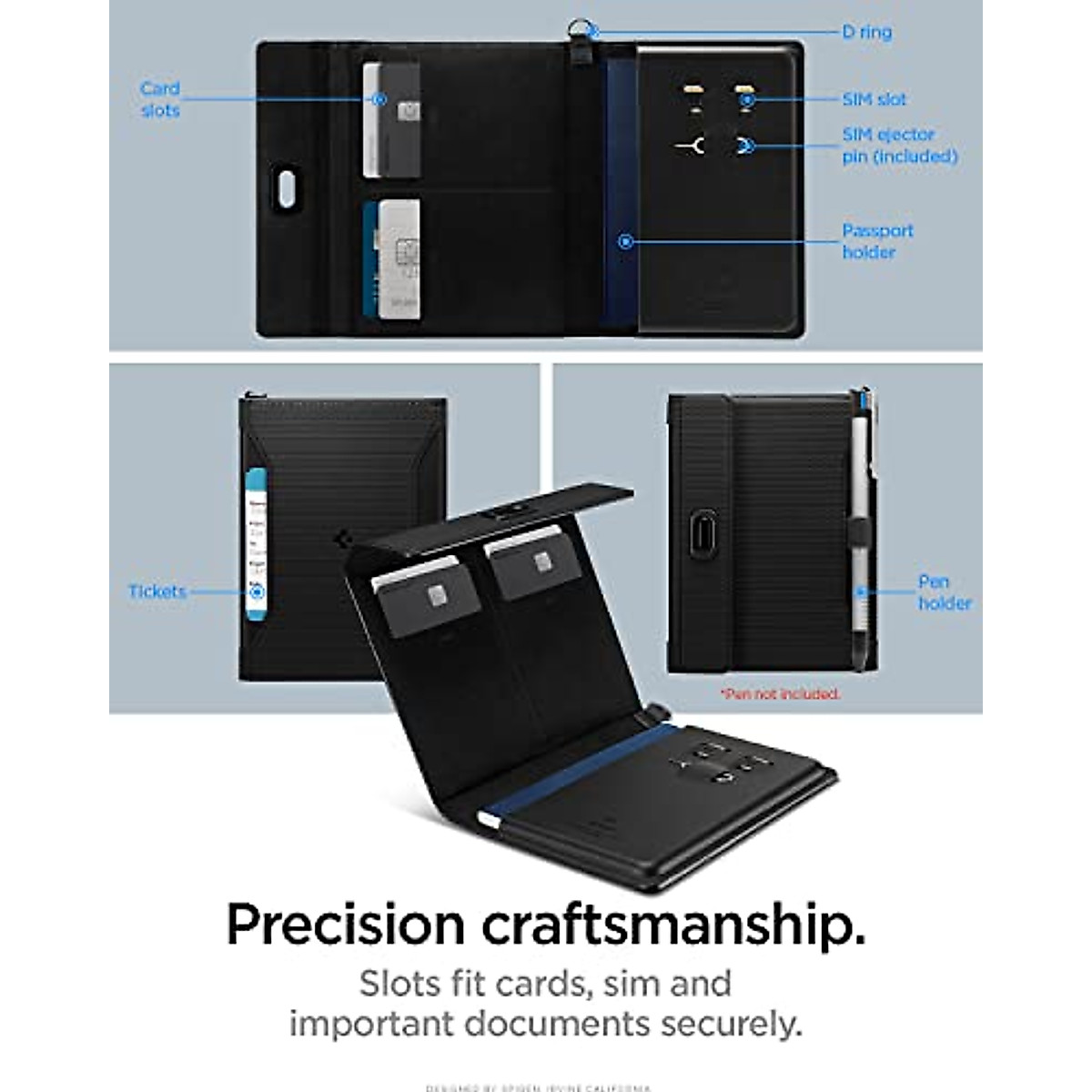 Spigen Passport Card Cover Holder Passport Wallet Travel Documents Organizer Protector Passport Holder Travel Accessories with RFID Blocking Technology SIM Card Pin Included - Black